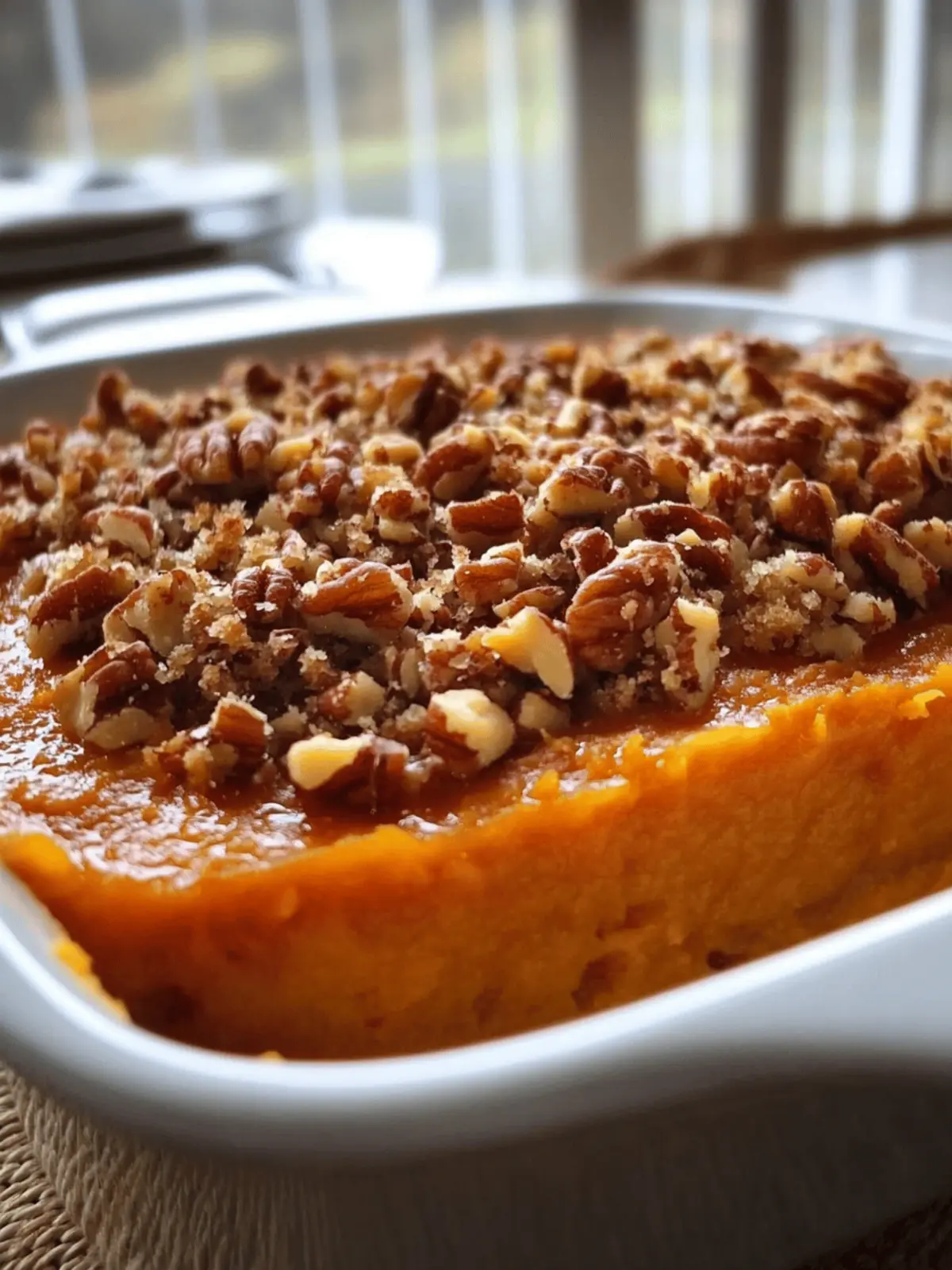 Delicious 3-Layer Sweet Potato Casserole with Pecan Topping