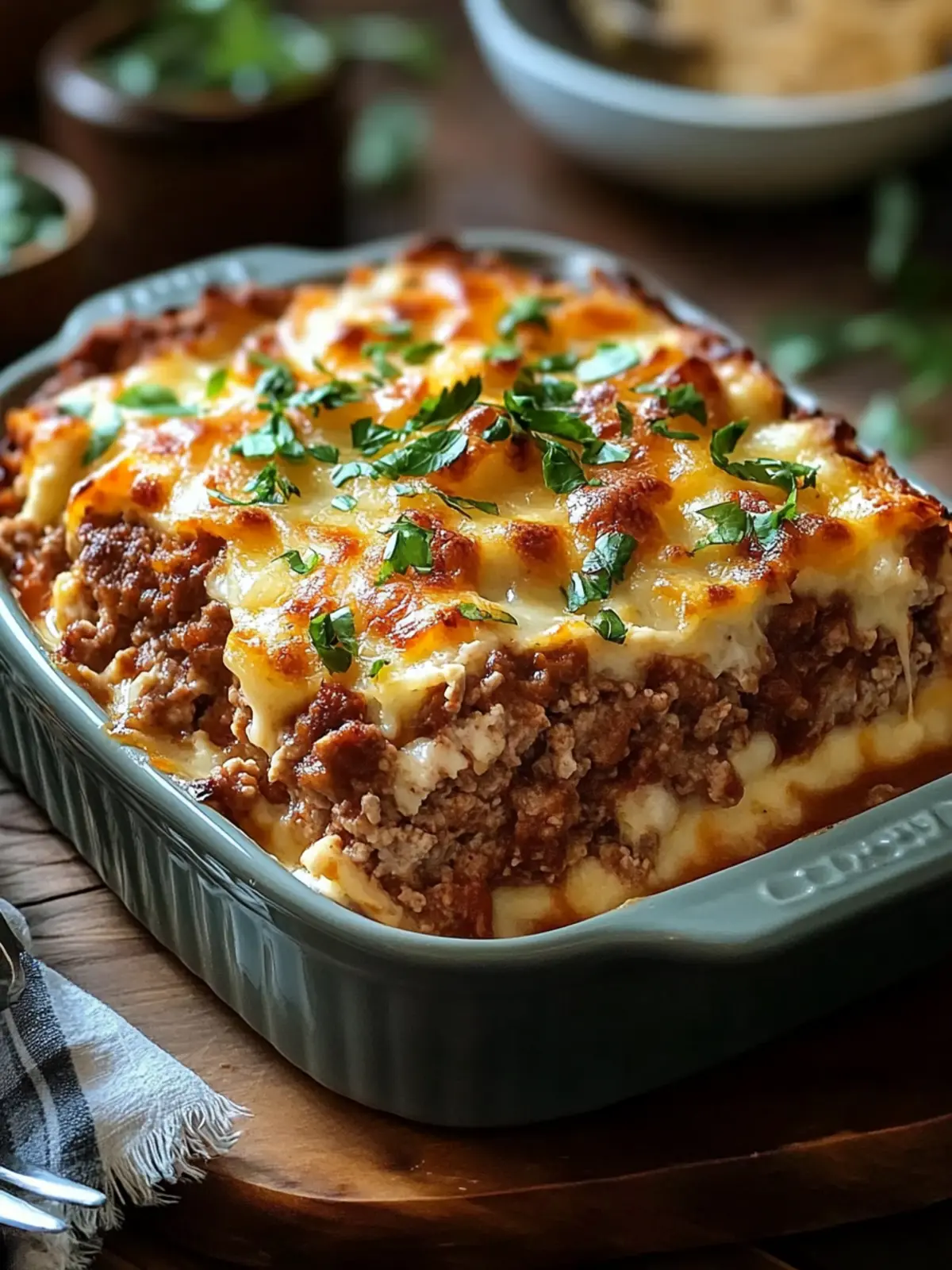 Ultimate Loaded Meatloaf Casserole with Cheesy Mashed Potatoes