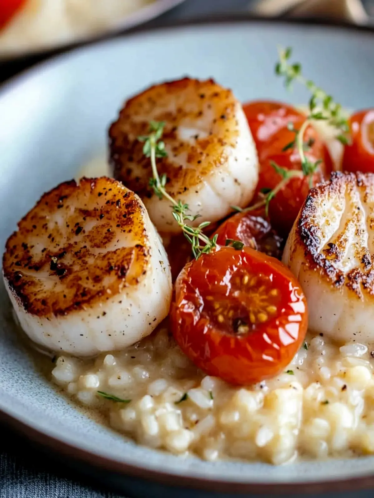 Irresistible Seared Scallops with Truffle Risotto & Roasted Tomatoes